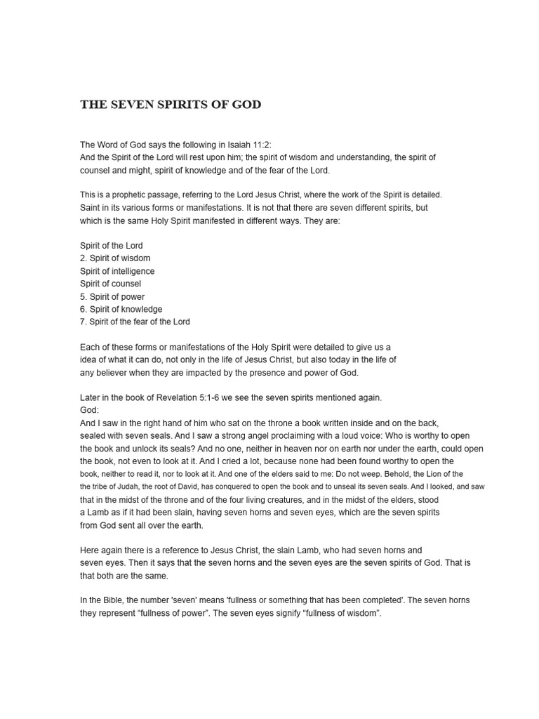 The Seven Spirits of God | PDF | Holy Spirit | Lamb Of God