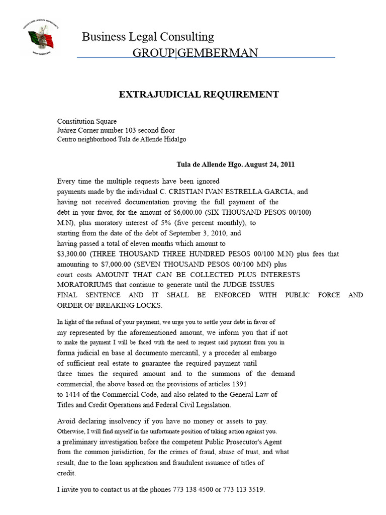 Debt Collection Legal Notice | PDF | Securitization | Debt