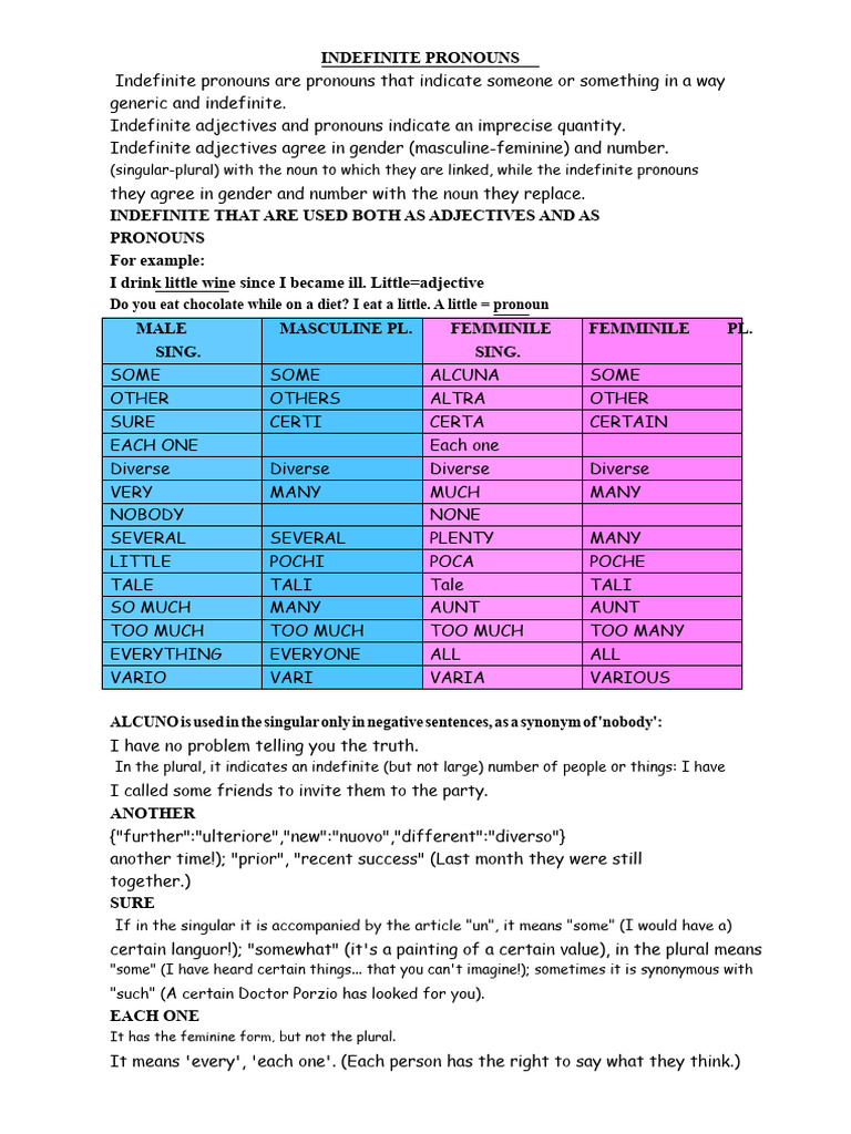 Indefinite Pronouns | PDF | Grammatical Number | Grammatical Gender