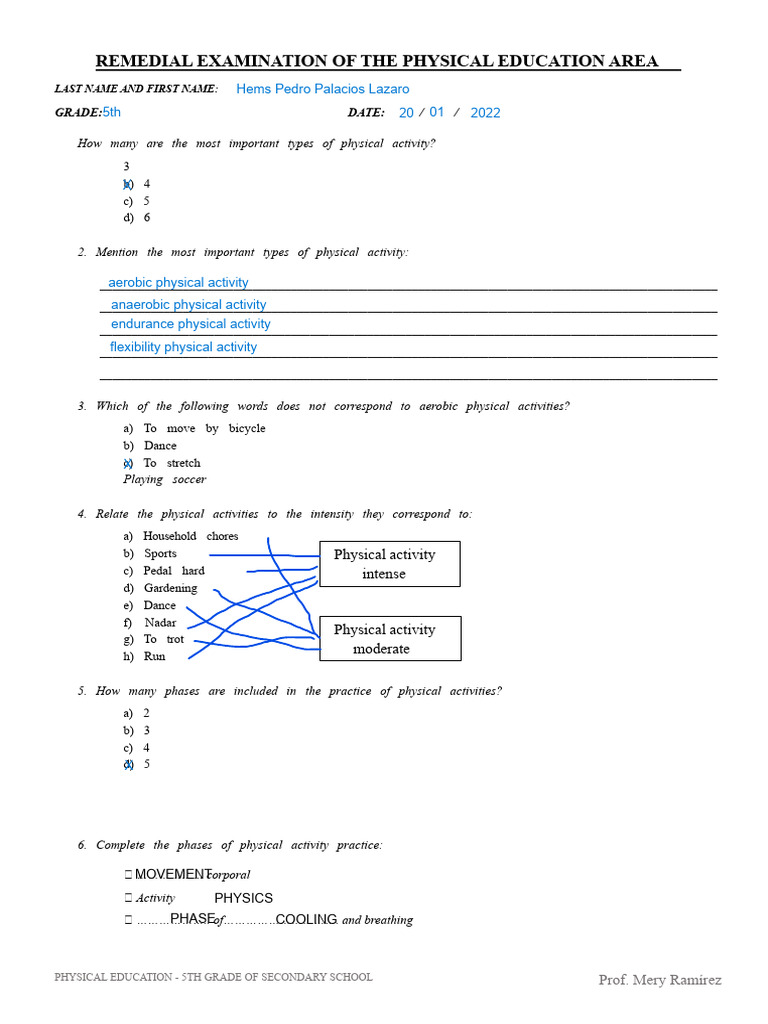 Remedial Exam: 5th Grade Physical Education | PDF | Body Mass Index ...