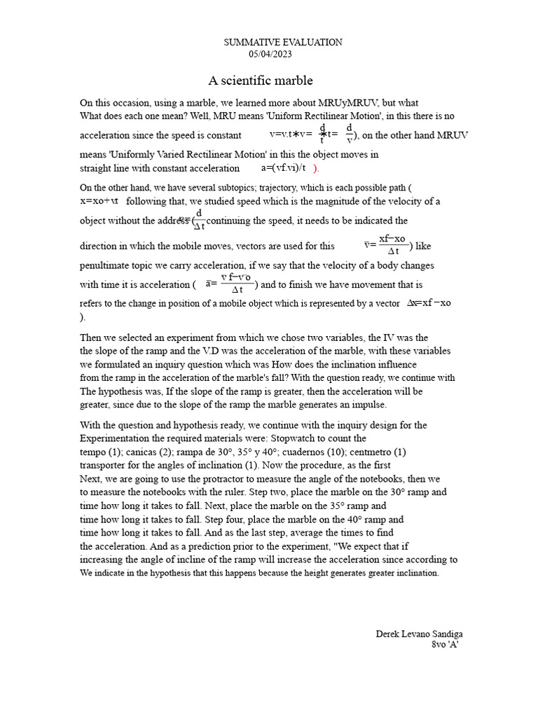 A Scientific Marble | PDF | Acceleration | Velocity