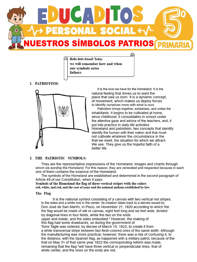 Our Patriotic Symbols For Fifth Grade of Primary School | PDF