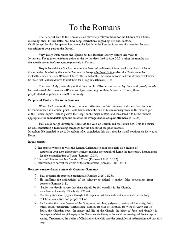 To The Romans | PDF | Epistle To The Romans | Paul The Apostle