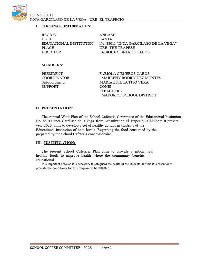 SCHOOL CAFETERIA PLAN.docx | PDF