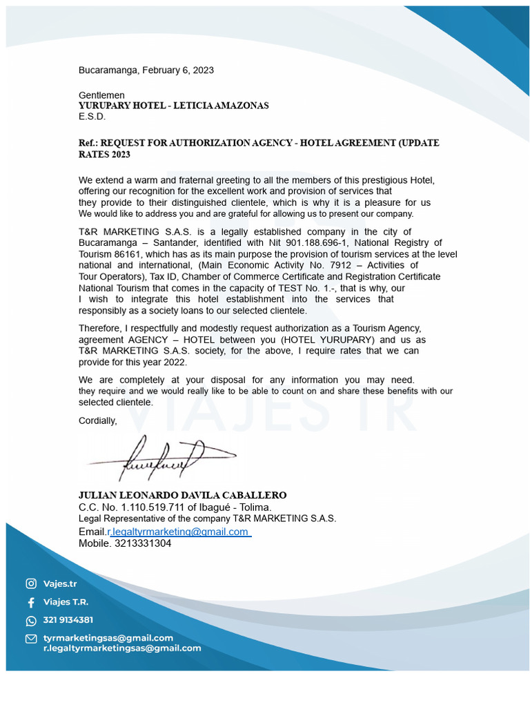 Hotel Agreement Application Format 2023 | PDF
