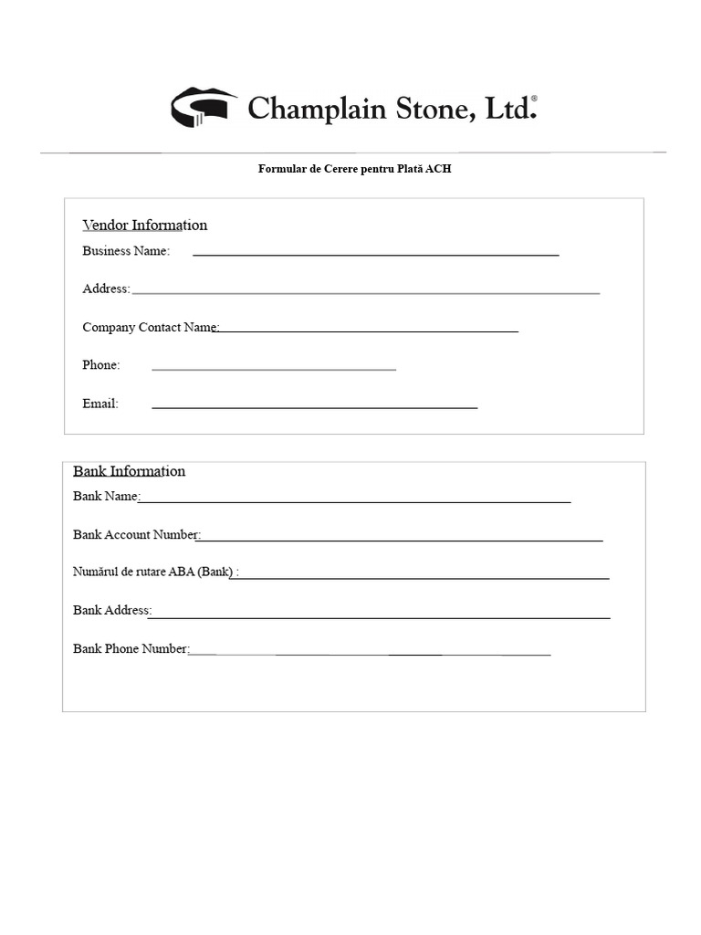 Formular de Solicitare A Plății ACH | PDF