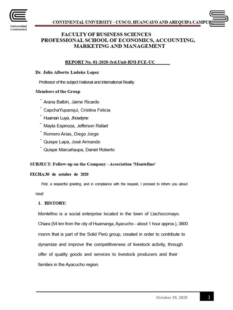 Report - Follow-Up On The Montefino Company - National and ...