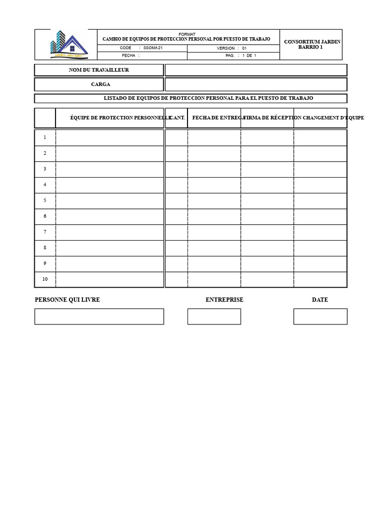 SSOMA-21 - Registre de Changement d'EPI-CJB1 | PDF