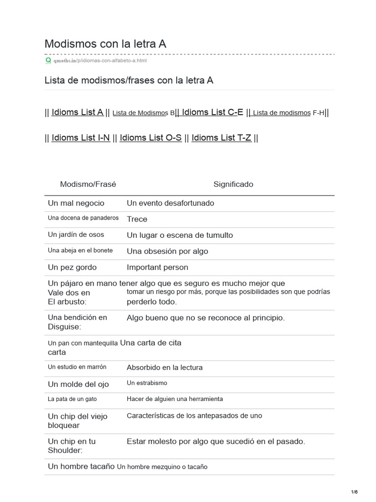 Lista de Modismos/frases Con La Letra A | PDF