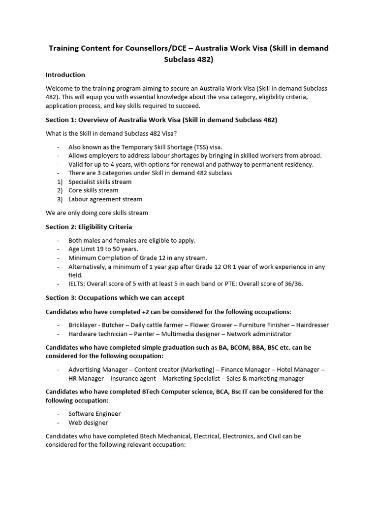 Australia Subclass 482 Visa Training Guide | PDF | Employment | Engineer