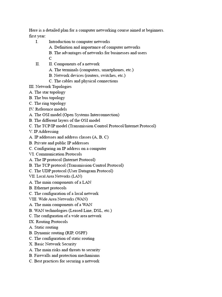 Here Is A Detailed Plan For A Computer Networking Course Aimed at First ...