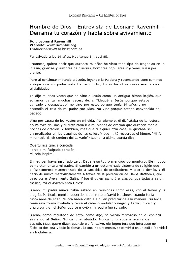 Leonard Ravenhill: Testimonio de Fe | PDF | Oración | Cristo (título)