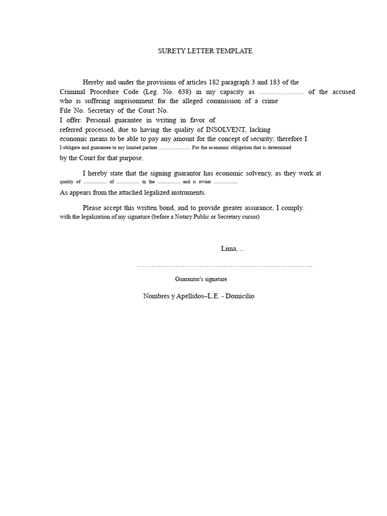 Surety Letter Model | PDF
