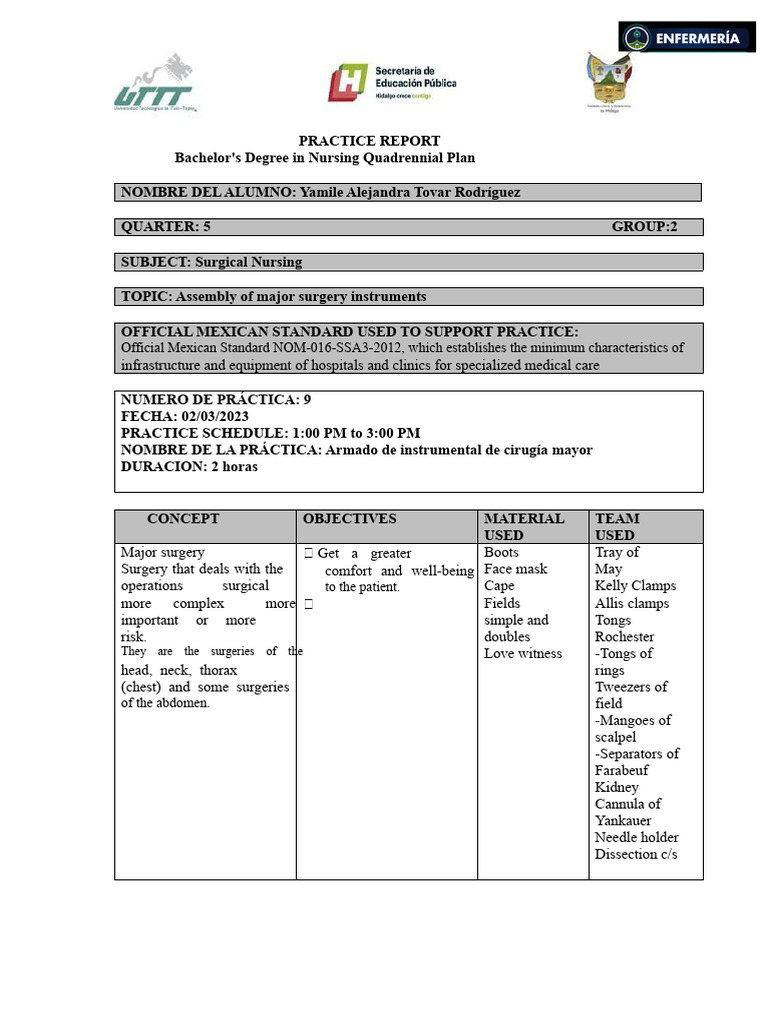 Practice Report Format. | PDF | Medical Specialties | Surgery