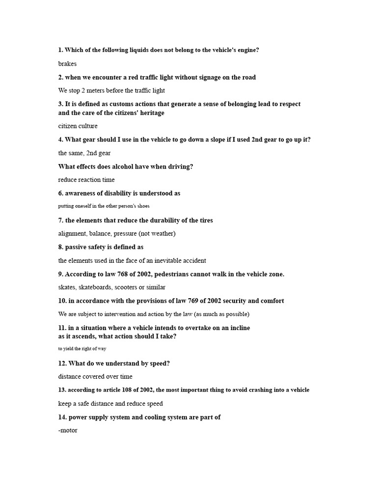 Driving Exam Questions | PDF | Traffic | Traffic Light