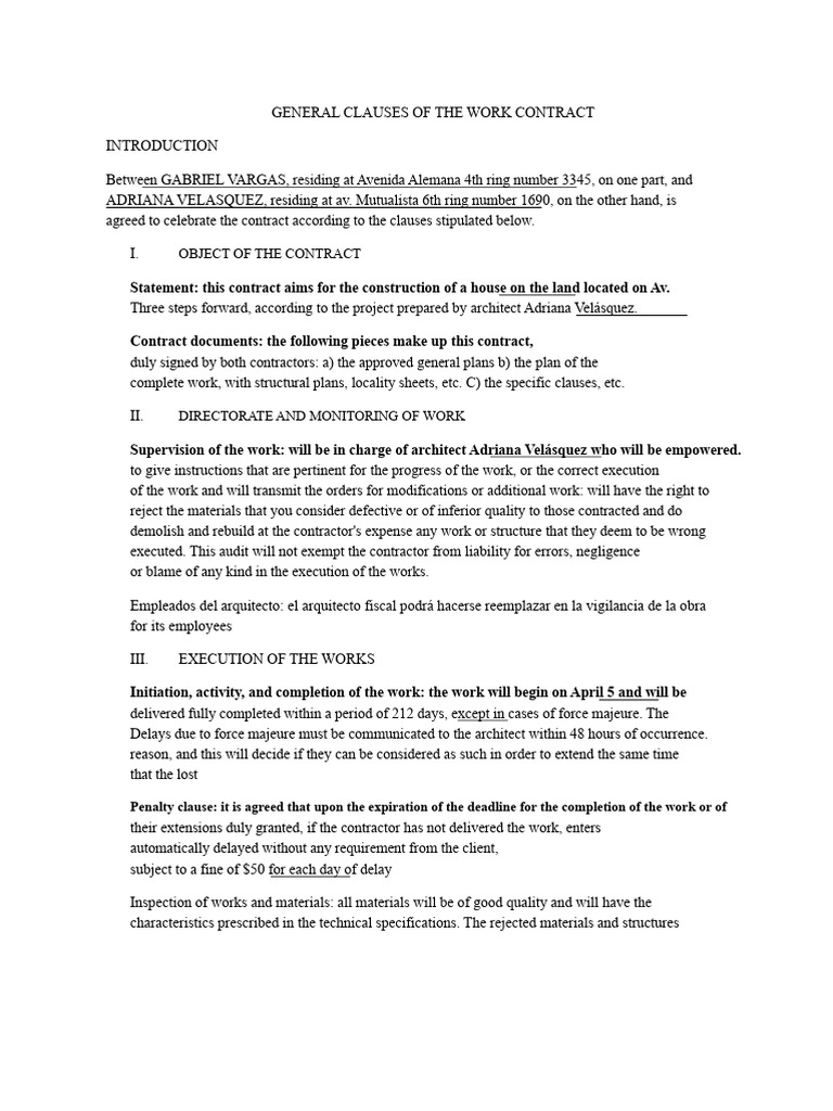 Work Contract General Clauses Overview | PDF | Damages | Common Law