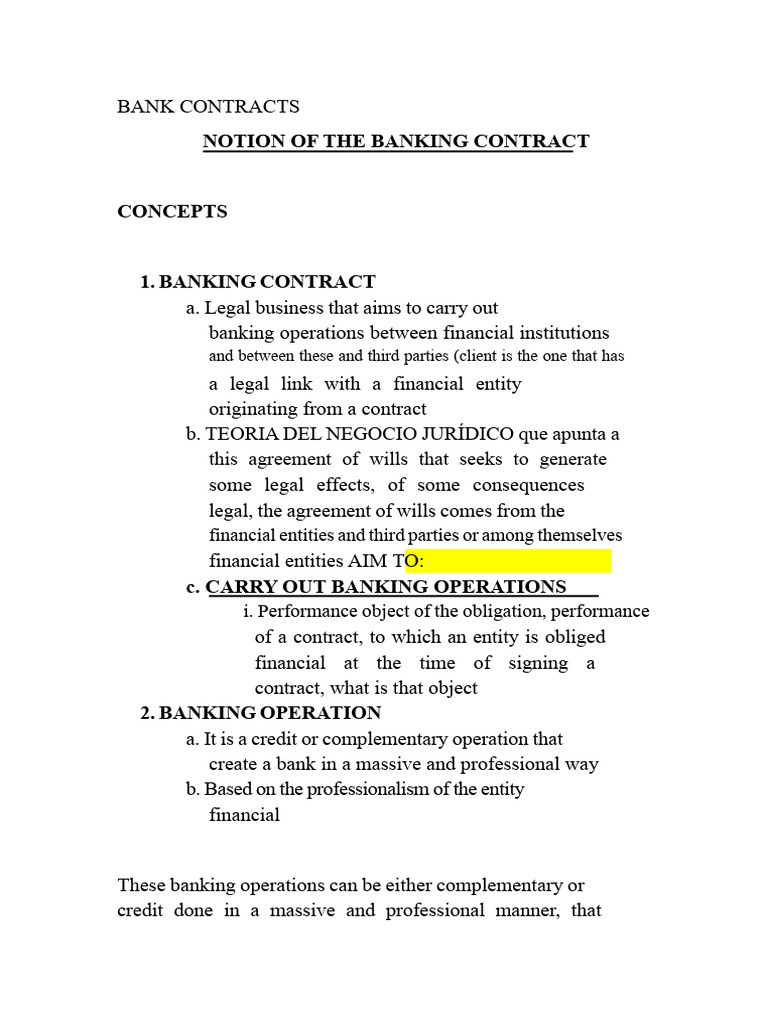 Understanding Banking Contracts and Operations | PDF | Interest ...
