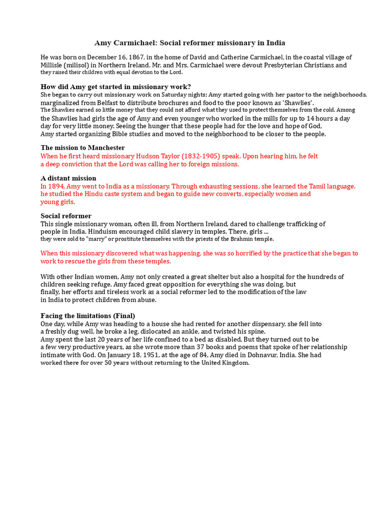 Amy Carmichael - Biography | PDF | Christian Mission