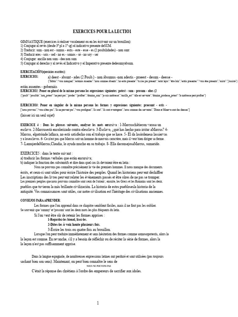 Exercices de Latin : Conjugaison et Traduction | PDF | Sujet (Grammaire ...