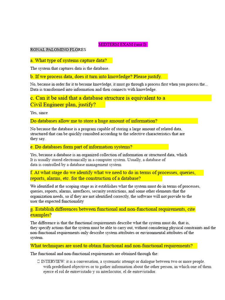 MIDTERM EXAM DATABASE | PDF | Databases | Information