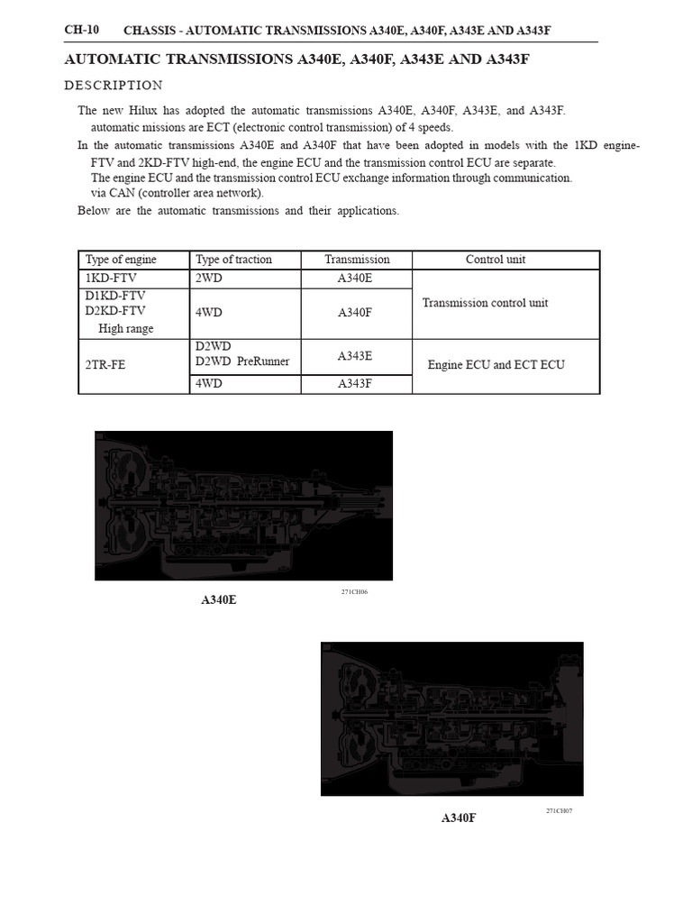 Automatic Transmissions A340E, A340F, A343E and A343F: Description ...
