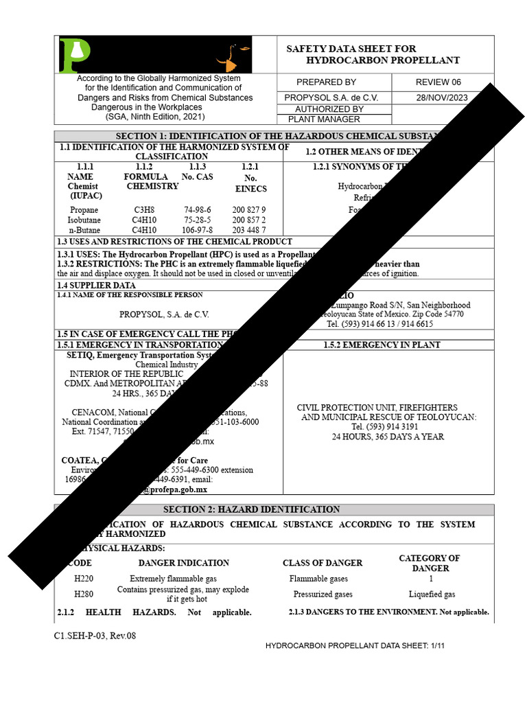 Hydrocarbon Propellant Safety Data Sheet | PDF | Firefighting | Propane