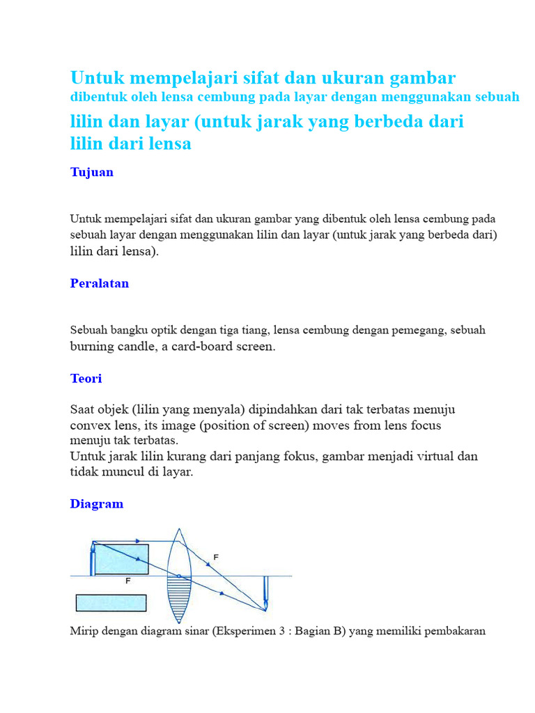 Untuk Mempelajari Sifat Dan Ukuran Gambar Yang Dibentuk Oleh Lensa ...