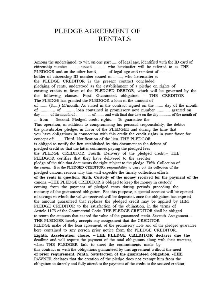 Rent Pledge Contract | PDF | Arbitration | Loans