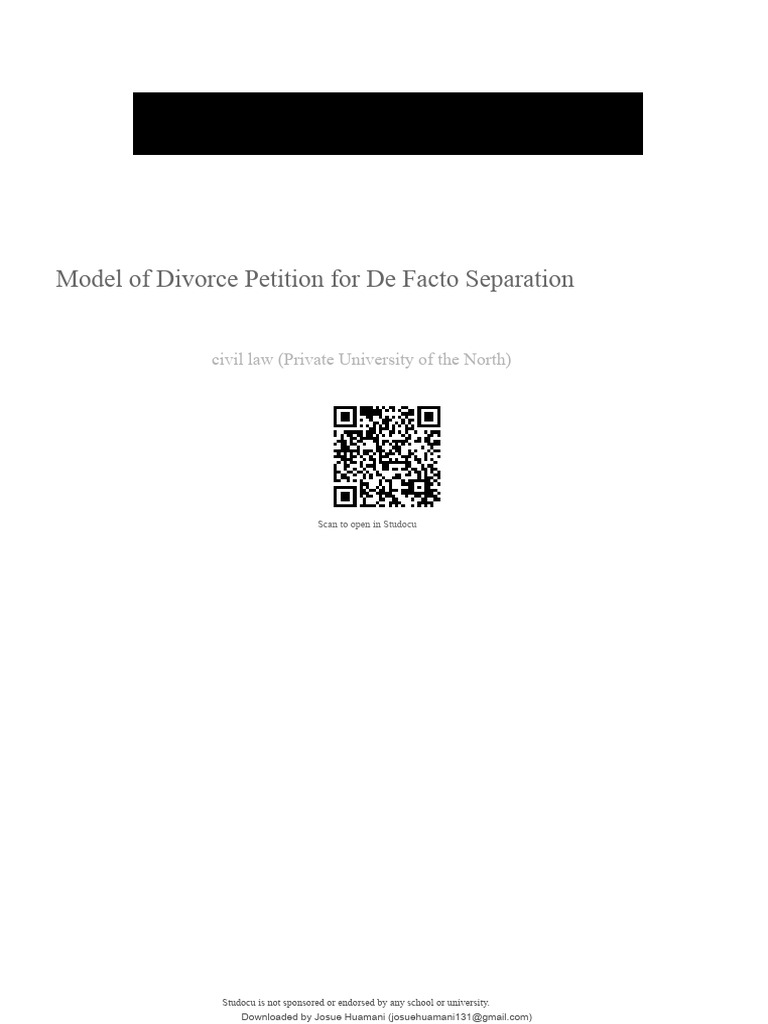 Model of Divorce Claim For de Facto Separation | PDF | Divorce | Marriage