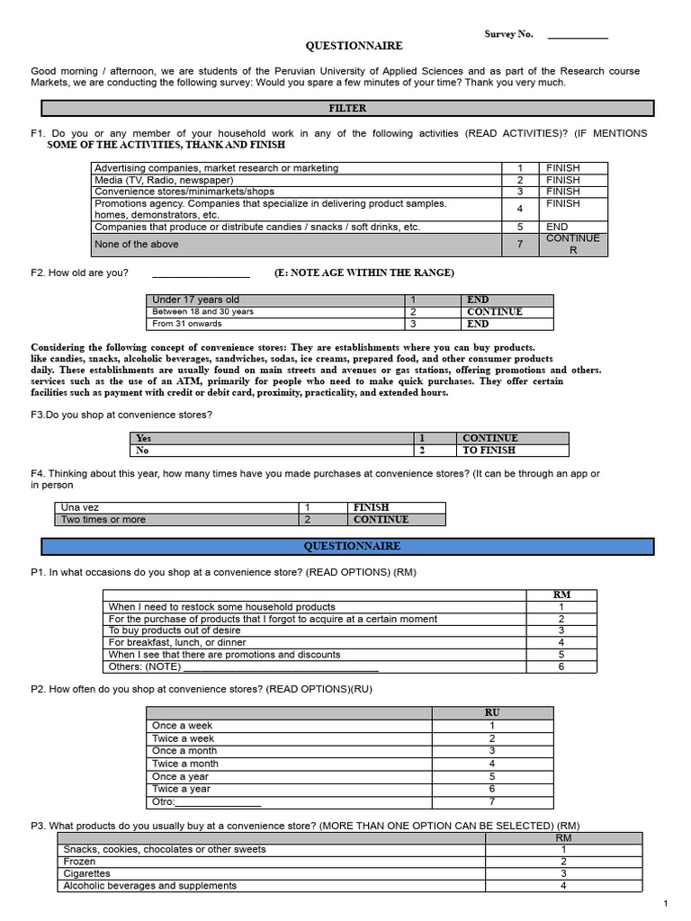 Convenience Stores Questionnaire L-M | PDF | Convenience Store