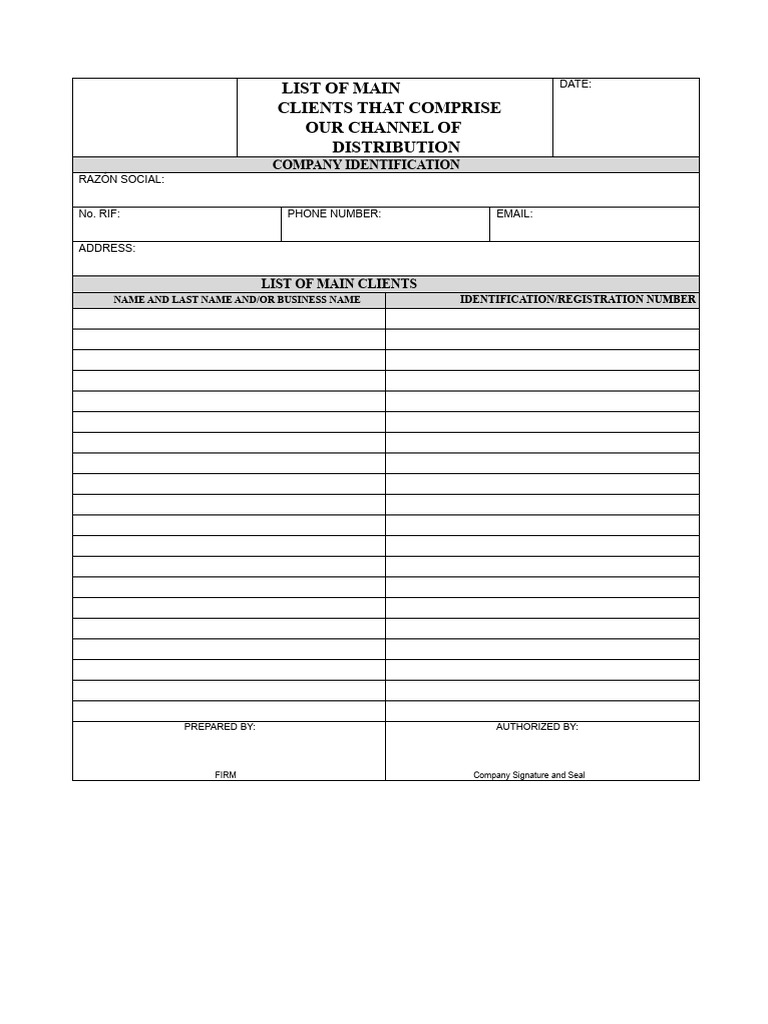 Main Clients List Format Ii | PDF