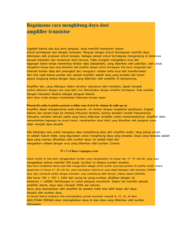 Cara Menghitung Daya Amplifier Transistor | PDF