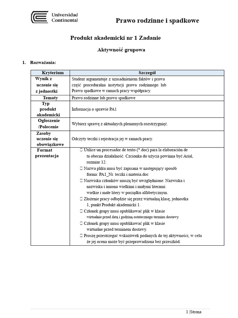 Prawo Rodzinne PA1 | PDF