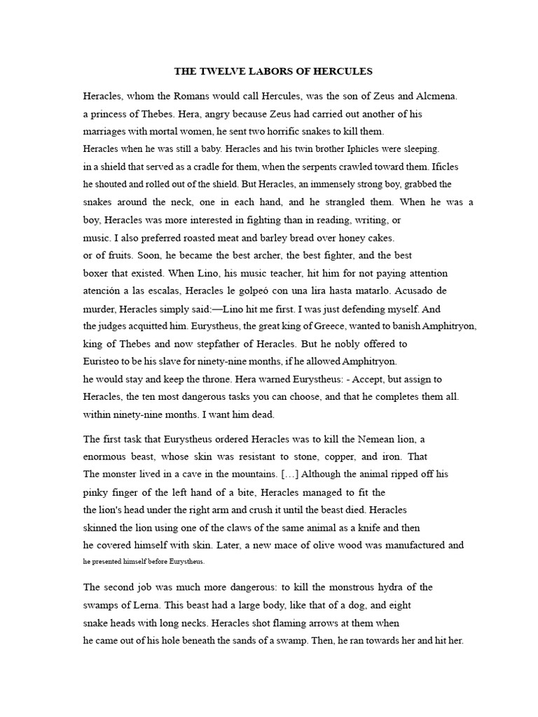 THE TWELVE LABORS OF HERCULES. Text by Robert Graves | PDF | Greek ...