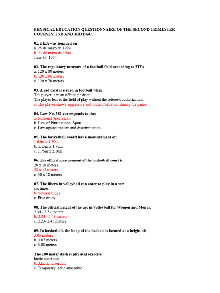 Physical Education Questionnaire For The Second Trimester | PDF ...
