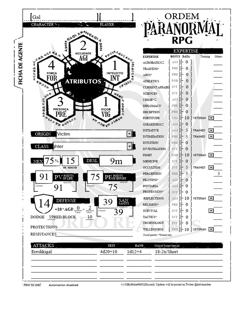 Order - Paranormal - Sheet - Calamity Gal | PDF