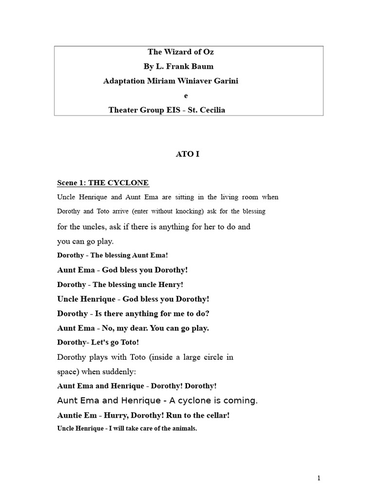 The Wizard of Oz Adaptation - Text | PDF | Dorothy Gale | Tin Woodman