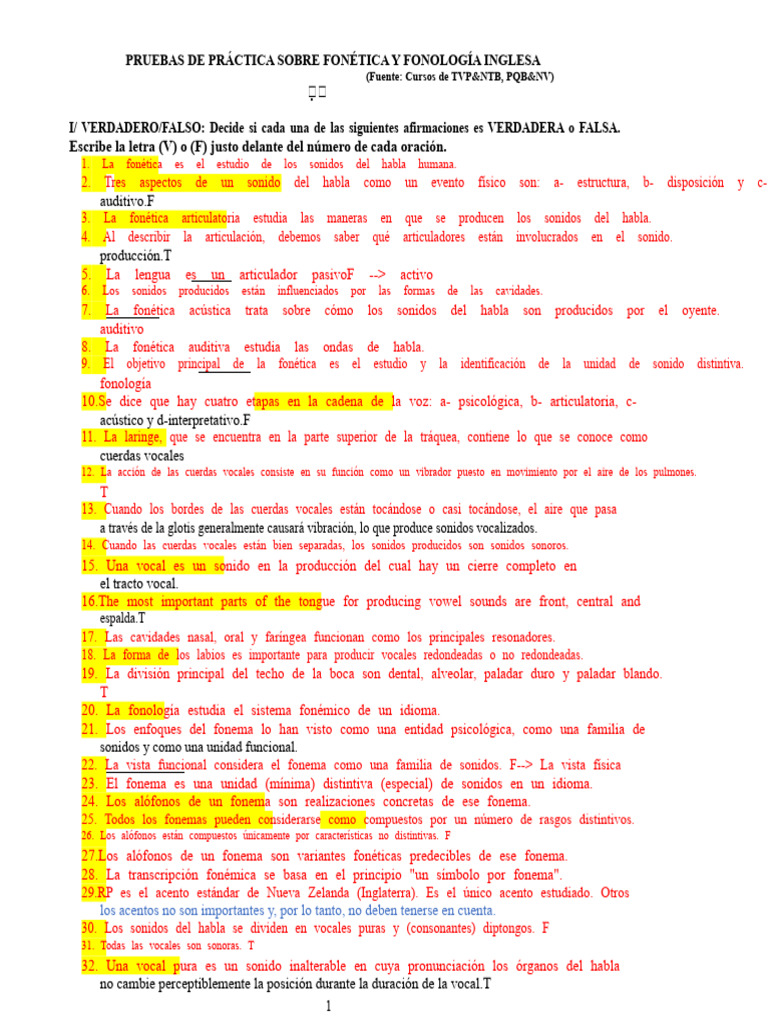 Pruebas de Práctica Sobre Fonética y Fonología en Inglés | PDF ...