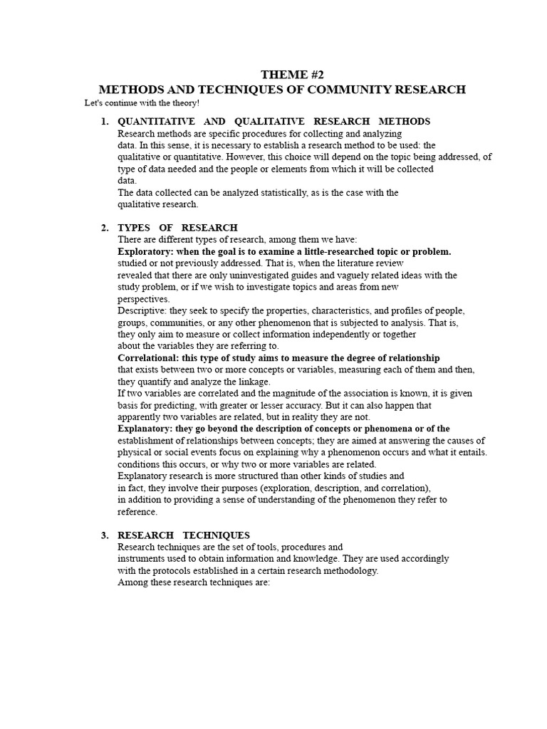 Topic 2 Methods and Techniques of Community Research | PDF ...