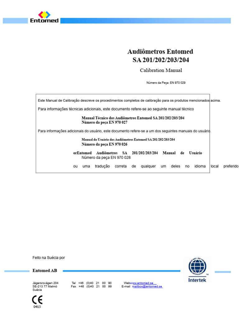 Manual de Calibração Audiômetros Entomed | PDF | Calibração | Fones de ...