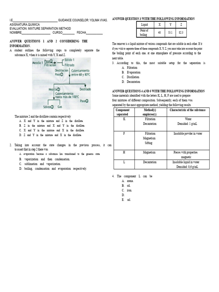 Evaluation of Separation Methods For Mixtures | PDF | Distillation ...
