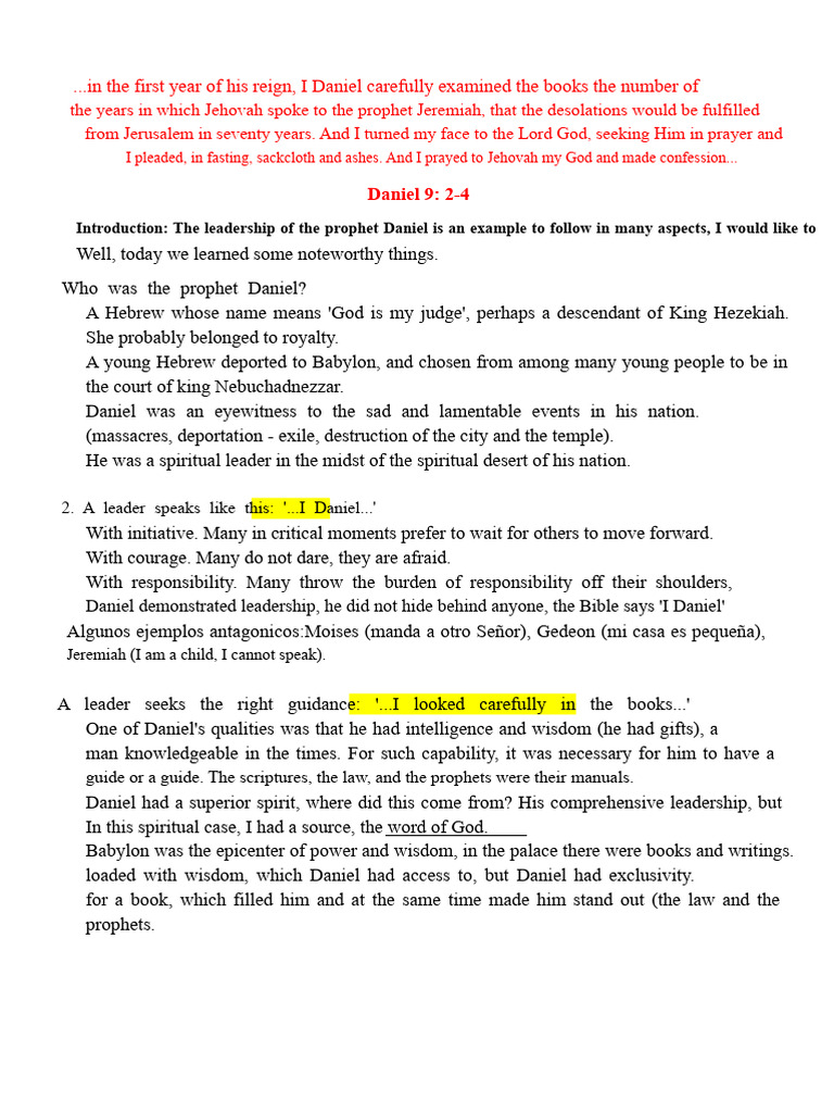 Leadership Lessons from Prophet Daniel | PDF | Daniel (Biblical Figure ...