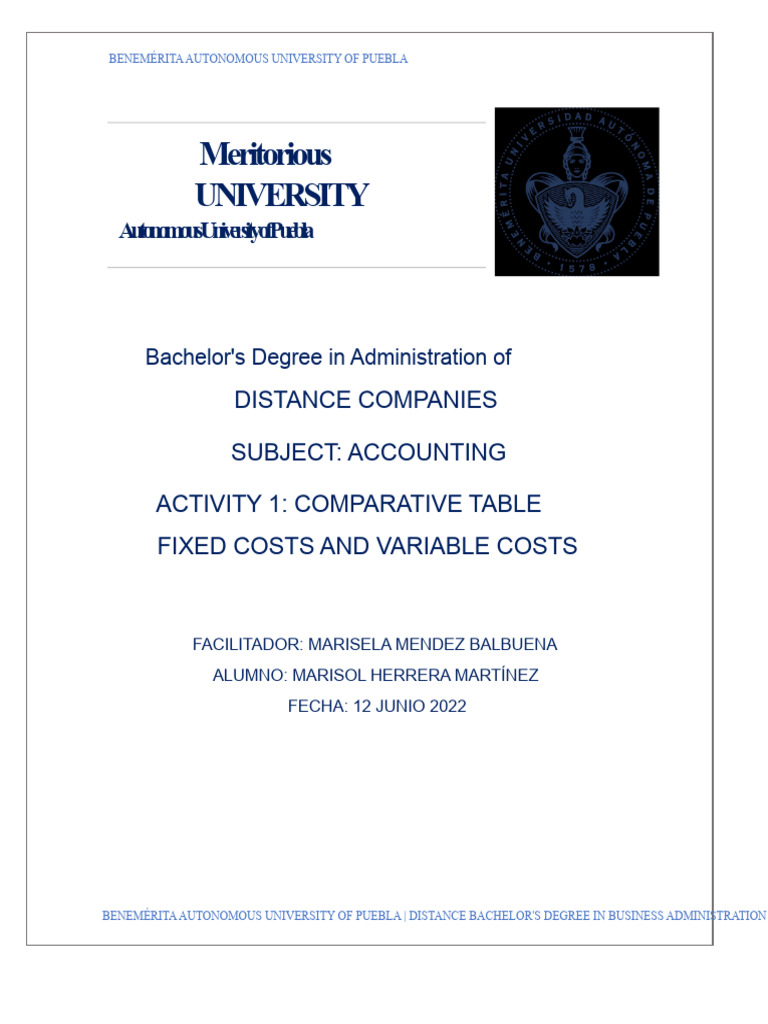 Comparative Table of Fixed Costs and Variable Costs | PDF | Business ...