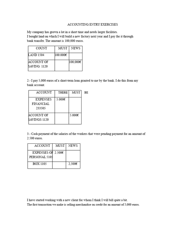 Accounting Entries Exercises | PDF | Banks | Payments