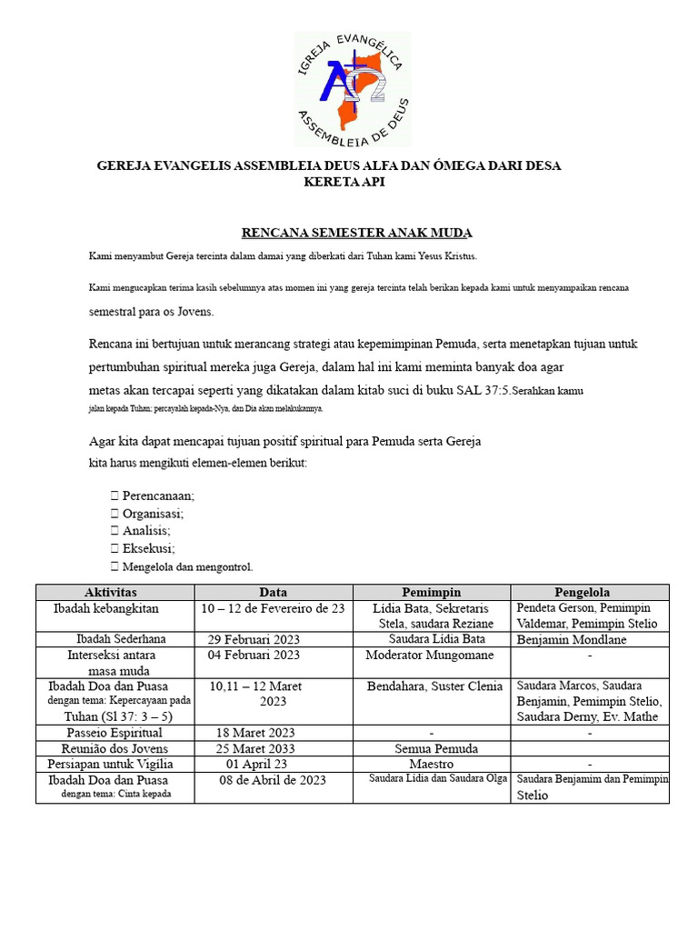 Rencana Semester Pemuda Gereja Alfa-Omega | PDF
