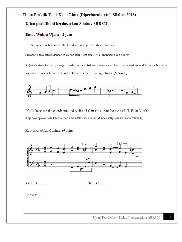 Ujian Teori Musik Kelas 5 ABRSM 2018 | PDF