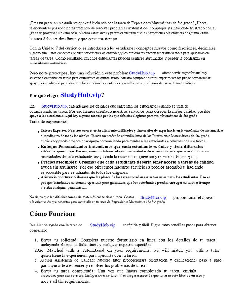 Expresiones Matemáticas Tarea de 5to Grado y Recordando Unidad 7 | PDF ...