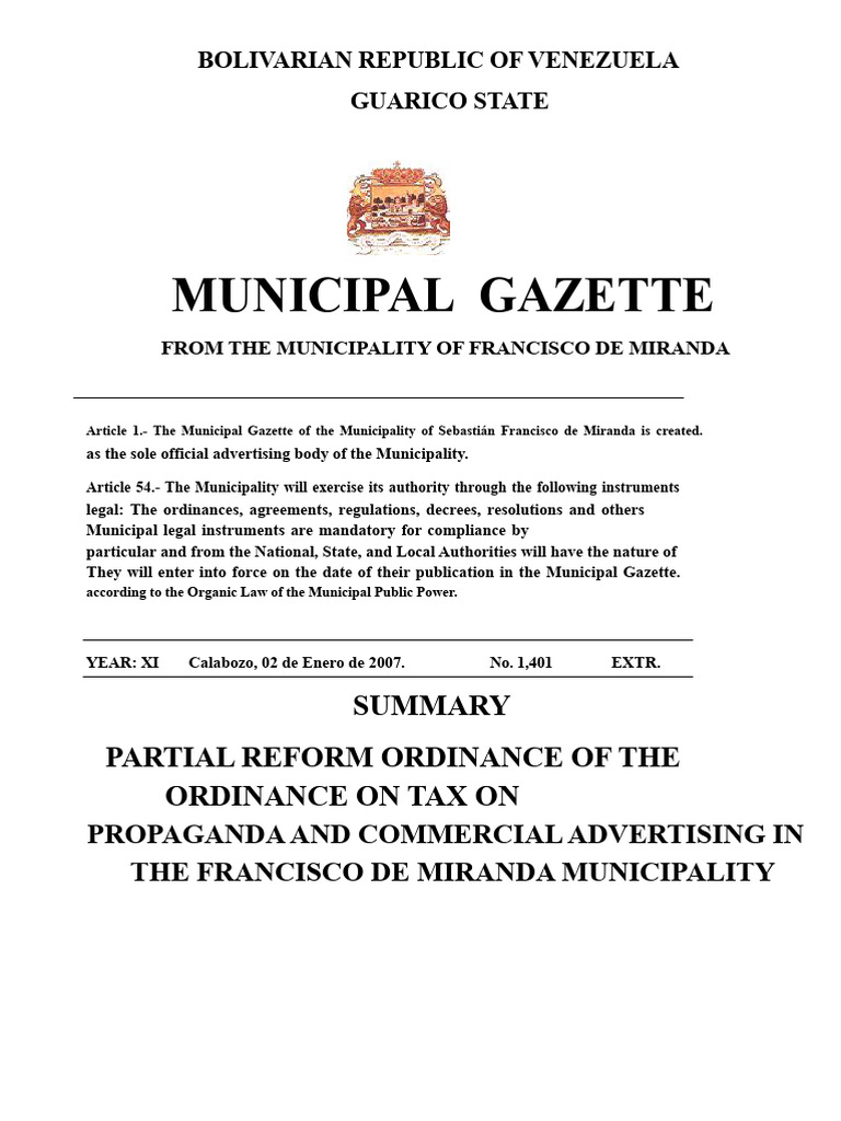 Francisco de Miranda Advertising Tax Ordinance | PDF | Advertising | Taxes