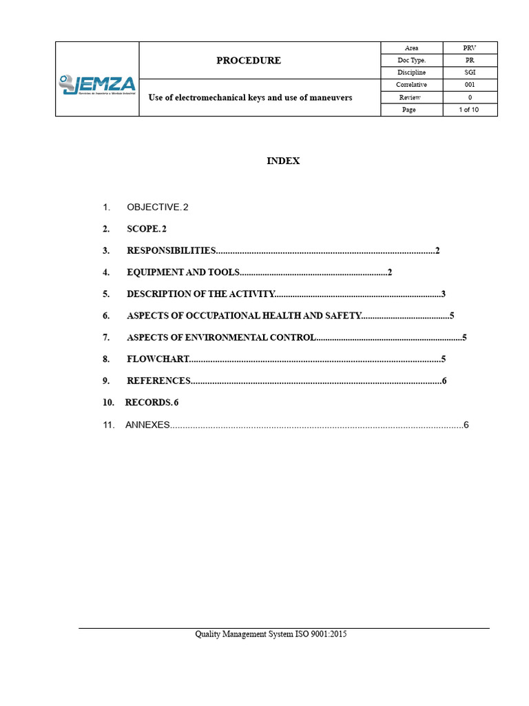 Procedure For The Use of Keys and Maneuvers | PDF | Crane (Machine ...