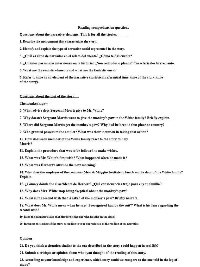 408463706-Reading Comprehension-The Monkey's Paw | PDF